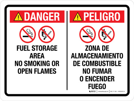Danger: Fuel Storage Area No Smoking Or Open Flames Bilingual Landscape ...