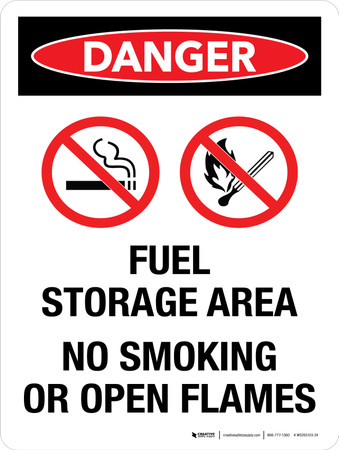 Danger: Fuel Storage Area No Smoking Or Open Flames Portrait - Wall Sign