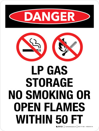 Danger: LP Gas Storage No Smoking Or Open Flames Within 50 ft Portrait ...