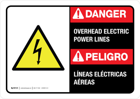 Danger: Overhead Electric Power Lines Bilingual ANSI Landscape - Wall Sign
