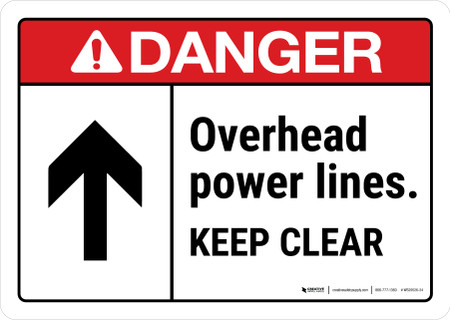 Danger: Overhead Power Lines - Keep Clear ANSI Landscape - Wall Sign ...