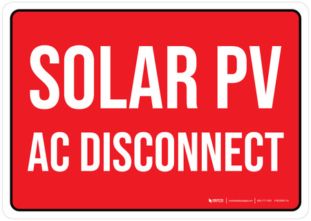 Solar PV AC Disconnect Red Landscape - Wall Sign