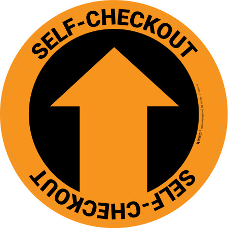 Self-Checkout Orange-Black Circular - Floor Sign | Creative Safety Supply