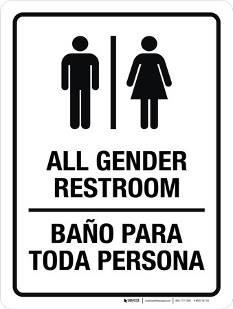 All Gender Restroom Bilingual Spanish Portrait - Wall Sign | Creative ...