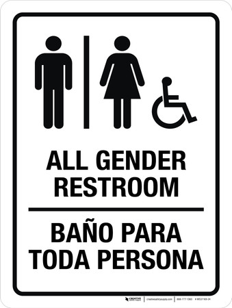 All Gender Restroom with Wheelchair Icon Bilingual Spanish Portrait ...