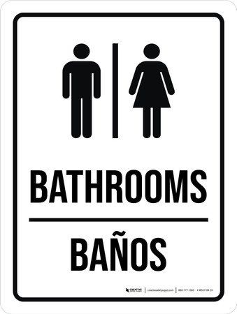 Bathrooms (Ban?os) Bilingual Spanish Portrait - Wall Sign
