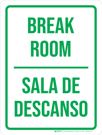 Break Room Bilingual Spanish Green Portrait - Wall Sign