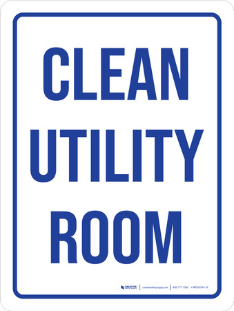 Clean Utility Room Blue Portrait - Wall Sign
