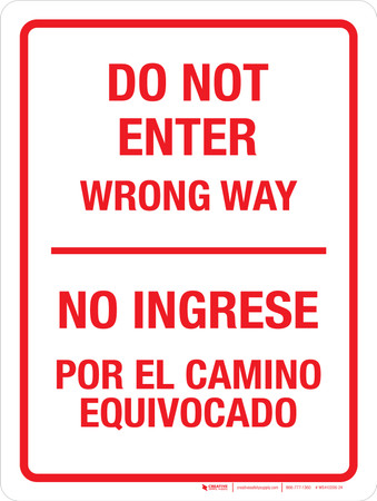 Do Not Enter Wrong Way Bilingual Spanish Portrait - Wall Sign ...