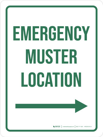 Emergency Muster Location (Arrow Right) Portrait - Wall Sign