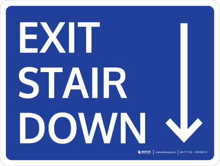 Exit Stair Down (with arrow) Landscape - Wall Sign | Creative Safety Supply