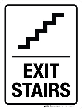 Exit Stairs White Portrait - Wall Sign