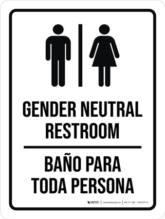 Baño Neutro De Género Retrato Bilingüe Español - Letrero De Pared