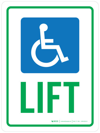 Lift with Wheelchair Icon Portrait - Wall Sign