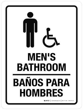 Men's Bathroom (with Wheelchair Icon) Bilingual Spanish Portrait - Wall ...