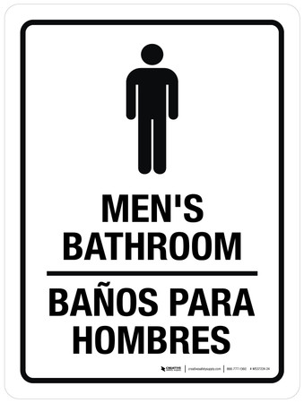 Men's Bathroom with Icon Bilingual Spanish Portrait - Wall Sign