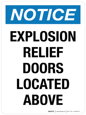 Notice: Explosion Relief Doors Located Above Portrait - Wall Sign