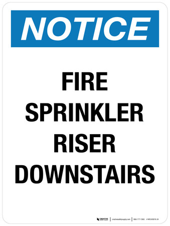 Notice: Fire Sprinkler Riser Downstairs Portrait - Wall Sign