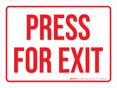 Press For Exit Red Landscape - Wall Sign | Creative Safety Supply