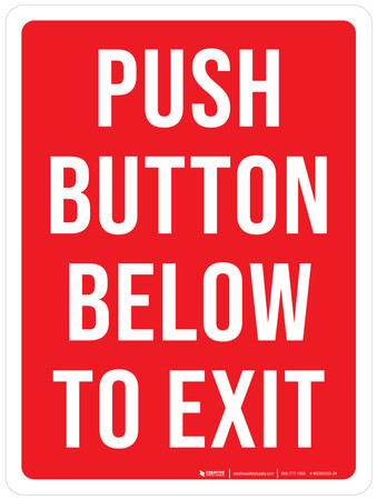 Push Button Below To Exit Red Portrait - Wall Sign