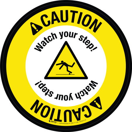Caution: Watch Your Step with Hazard Icon Circular - Floor Sign ...