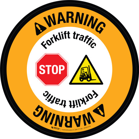 Warning: Stop Forklift Traffic with Stop and Hazard Icon Circular ...