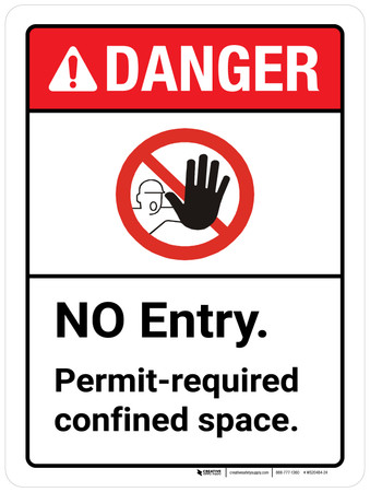 Danger: No Entry Permit-Required Confined Space ANSI Portrait - Wall Sign