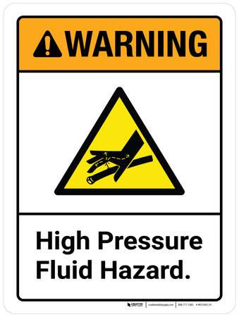Warning: High Pressure Fluid Hazard with Icon ANSI Portrait - Wall Sign