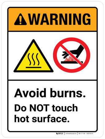 Warning: Avoid Burns Do Not Touch Hot Surface Portrait - Wall Sign ...