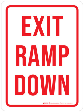 Exit Ramp Down Red Portrait - Wall Sign
