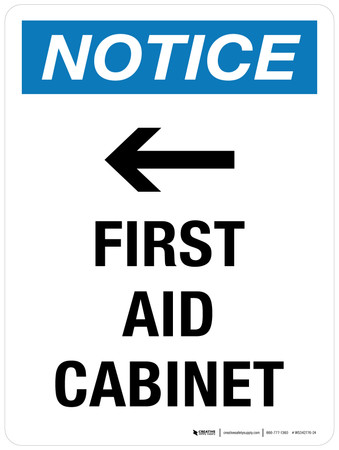Notice: First Aid Cabinet with Right Arrow Portrait - Wall Sign ...