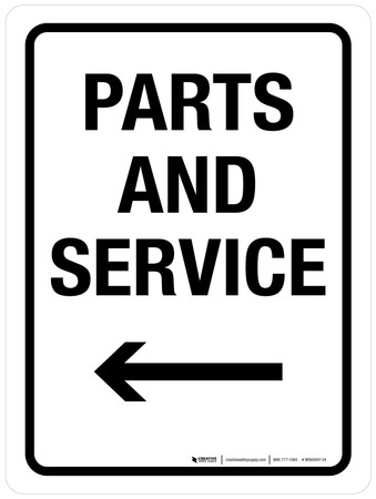 Parts And Service with Left Arrow Portrait - Wall Sign
