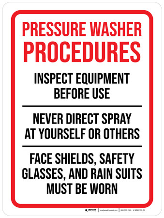 Pressure Washer Procedures Portrait - Wall Sign