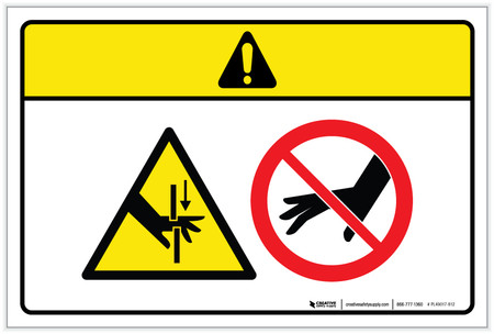 Caution: Hand Crush Moving Parts Hazard (Wordless ISO/ANSI) - Label