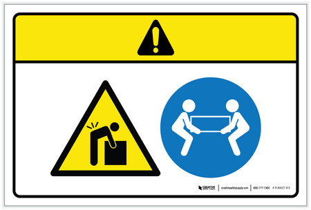 Caution: Lift Hazard Get Help (Wordless ISO/ANSI) - Label | Creative ...