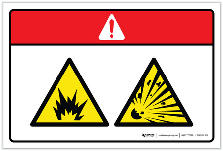 Danger: Explosion Hazard Explosive Material (Wordless ISO/ANSI) - Label