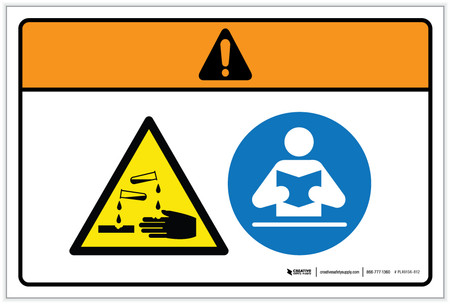 Warning: Chemical Hazard Read Instruction (Wordless ISO/ANSI) - Label