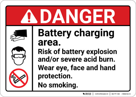 Danger: Battery Charging Area Risk of Battery Explosion ANSI - Wall ...