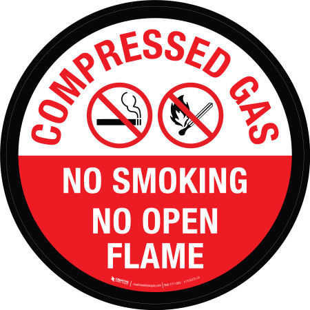 Compressed Gas: No Smoking - No Open Flame Circular - Floor Sign