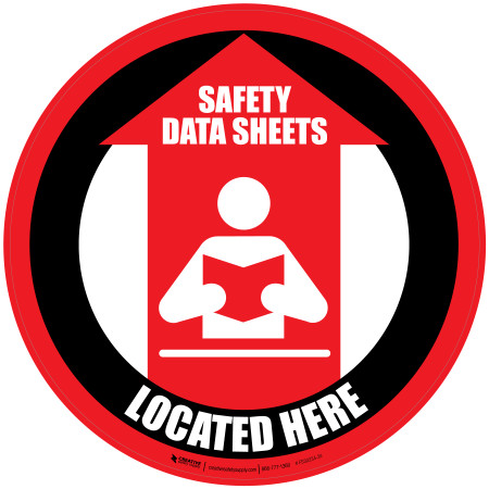 Safety Data Sheets Located Here (Red) Circular - Floor Sign | Creative ...