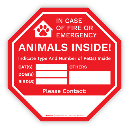 In Case of Fire or Emergency Animals Inside (Indicate Pets) - Octagon Label