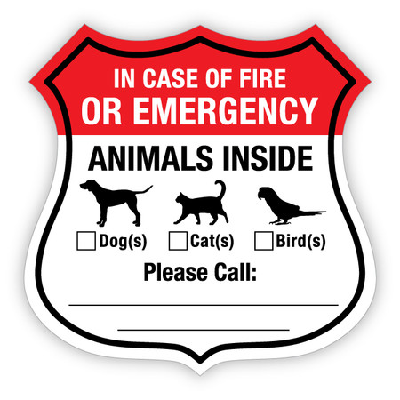 In Case of Emergency Animals Inside - Shield Label