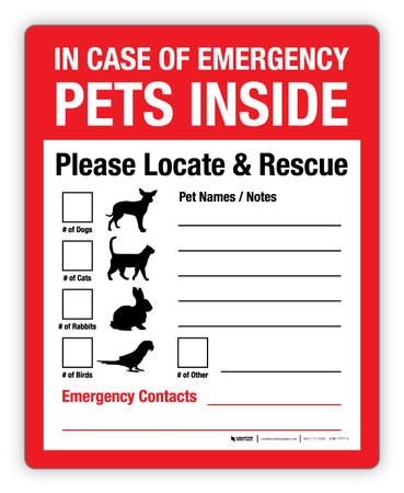 In Case of Emergency Pets Inside - Please Locate and Rescue - Label