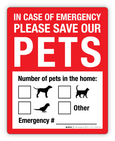 In Case of Emergency Please Save Our Pets - Number Pets in Home - Label ...