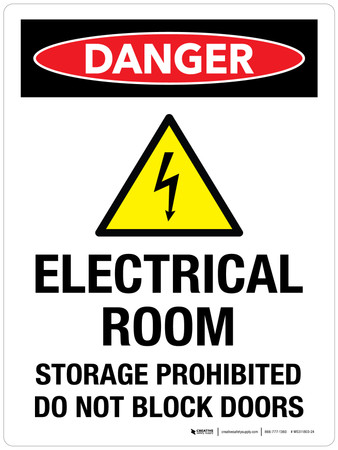 Danger: Electrical Room Storage Prohibited Do Not Block Doors Portrait ...