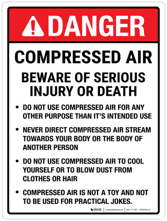 Danger: Compressed Air Beware Of Serious Injury Or Death ANSI Portrait ...