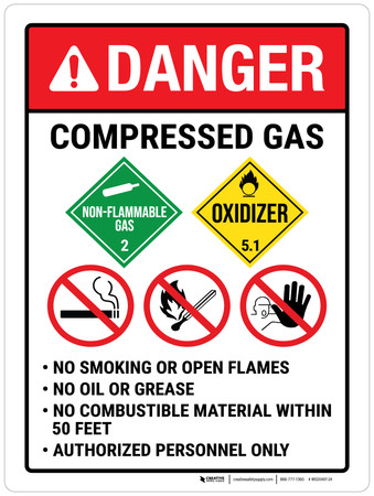 Danger: Compressed Gas Handling Hazards ANSI Portrait - Wall Sign