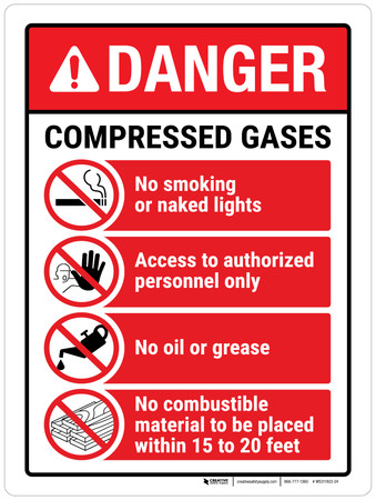 Danger: Compressed Gases Handling Hazards Portrait - Wall Sign ...