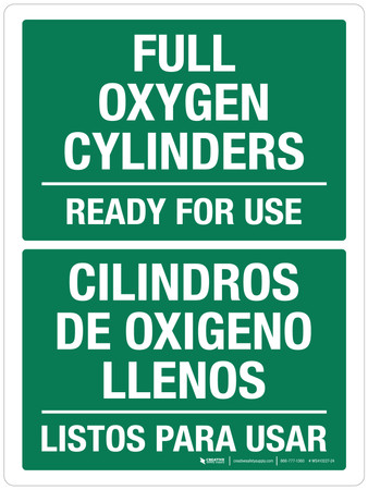 Full Oxygen Cylinders Ready For Use Bilingual Portrait - Wall Sign