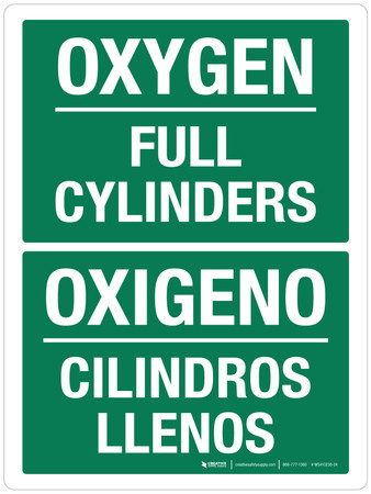 Oxygen Full Cylinders Bilingual Portrait - Wall Sign